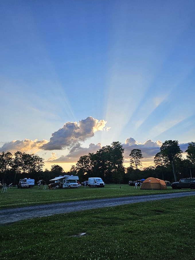 Sunset camping at Cherry Springs – where the check-in desk is invisible, the ceiling is infinite, and the mini-bar is whatever you packed.