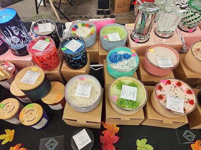 Homemade candles in every imaginable scent and color. Close your eyes, take a whiff, and suddenly you're transported to grandma's kitchen.
