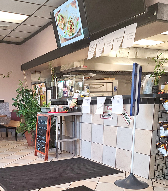 The heart of any great food joint—where orders are called, magic happens behind the scenes, and menu boards tempt you with possibilities.