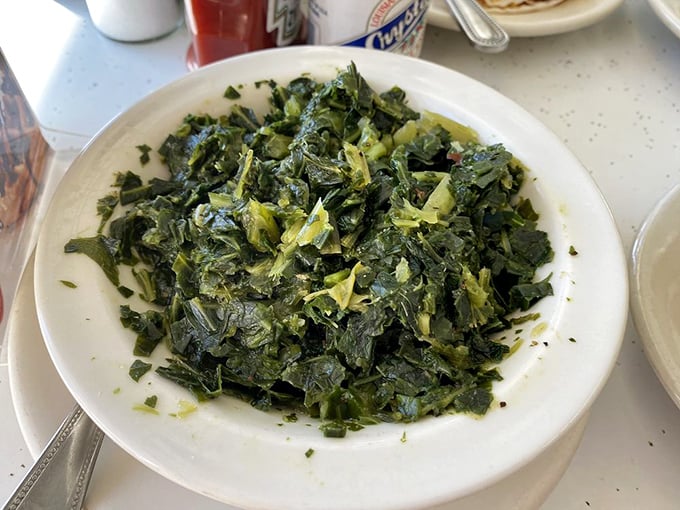 These collard greens aren't just a side dish – they're a Southern tradition that found a happy home in San Francisco, tender and perfectly seasoned.