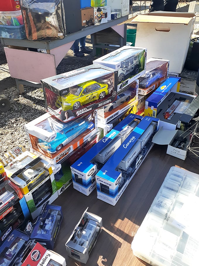 Toy car collector heaven! Die-cast dreams lined up in pristine packaging – nostalgia by the boxful for grown-ups who never quite grew up.