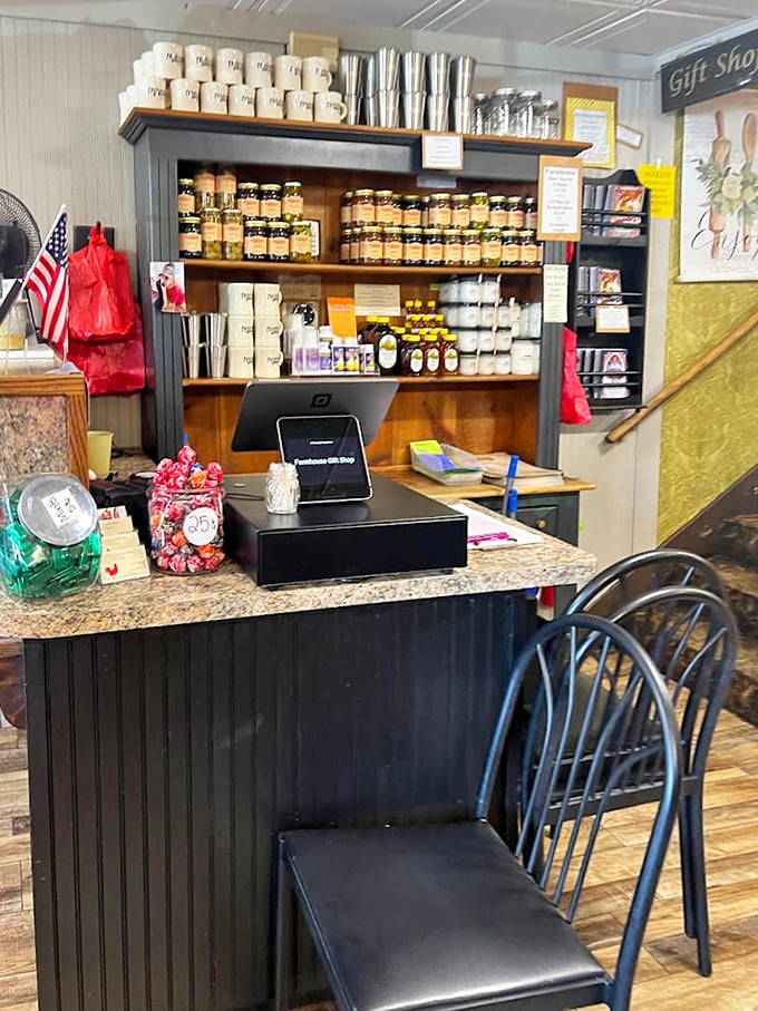 The gift shop counter doubles as a time machine to when restaurants sold their own branded mugs and homemade jams without a hint of irony.