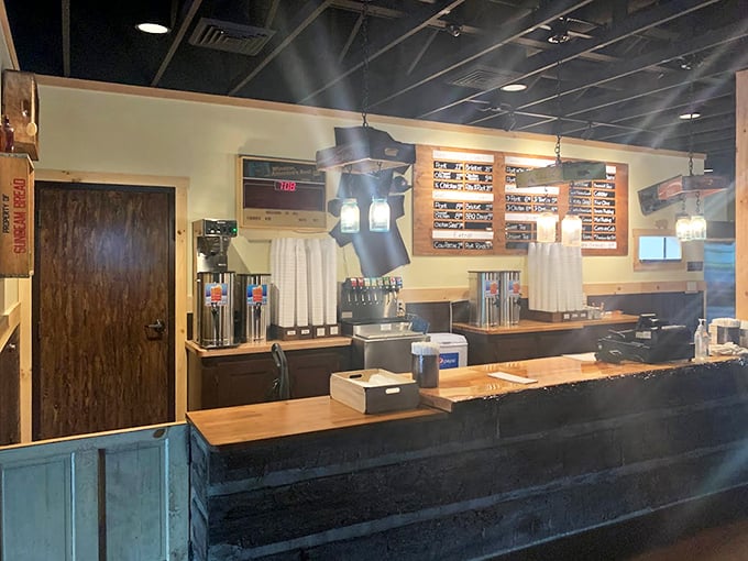 The drink station – where sweet tea flows like liquid sunshine, ready to cut through all that beautiful barbecue richness.