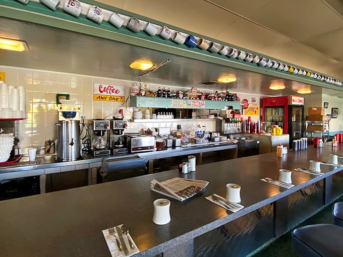 The counter—where solo diners find community, coffee cups are never empty, and the short-order ballet unfolds before your eyes.