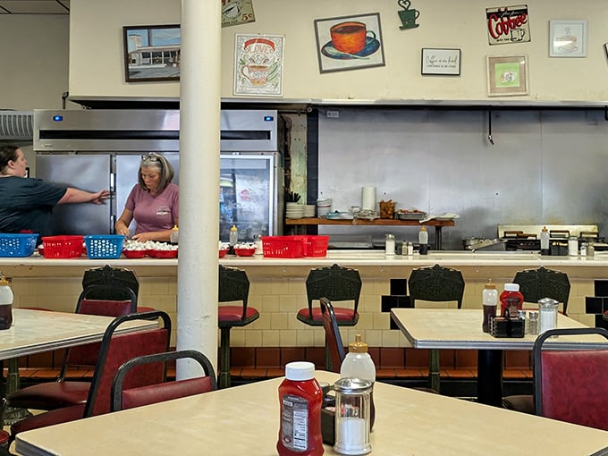 The counter – where breakfast magic happens at lightning speed and servers perform the daily miracle of keeping everyone's coffee cup mysteriously full.