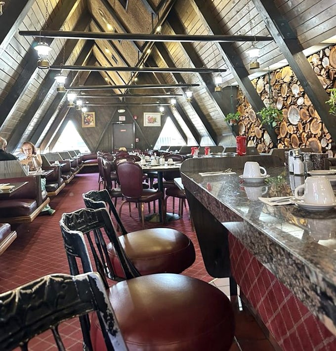 The counter seats offer front-row tickets to the breakfast show – where short-order cooks perform culinary magic without missing a beat.