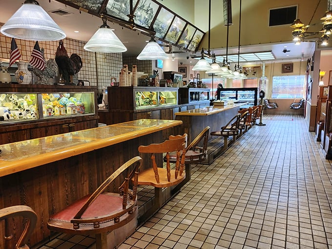 The counter—where solo diners find community and everyone gets a front-row seat to the beautiful breakfast ballet.