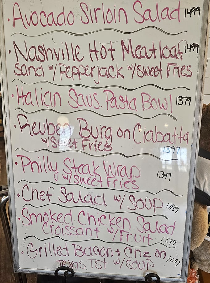 The daily specials board—where regular customers look first and newcomers discover what they'll be ordering on their next visit.