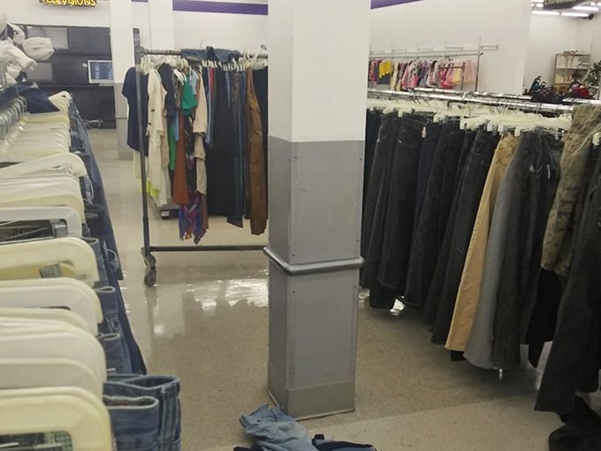 Denim alley—where jeans of every era hang side by side, from dad-approved straight legs to the skinny pairs youth still crave.