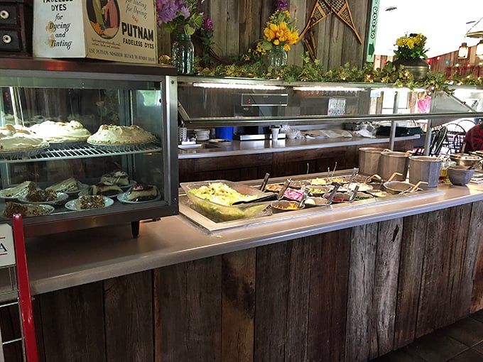 The dessert case and salad bar—where good intentions battle sweet temptations in the eternal struggle we all know too well.