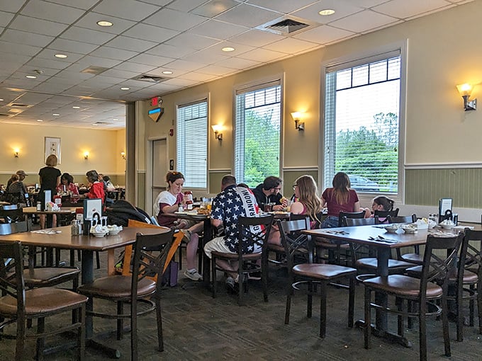 Happy diners in their natural habitat – notice how nobody's looking at their phones when the food's this good.