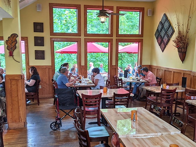 Where strangers become friends – the dining room's inviting atmosphere encourages the kind of relaxed meals that stretch pleasantly into the evening.