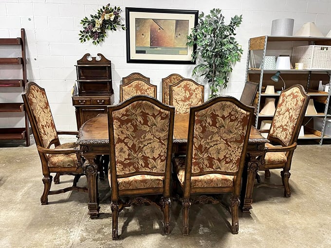 This elegant dining set awaits a family to create memories around it—formal enough for holidays, sturdy enough for everyday life.