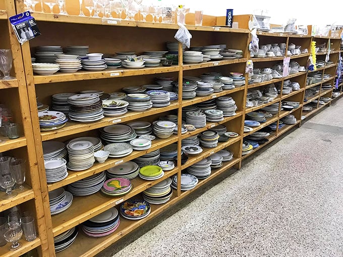 Dish department dreams—where mismatched plates become "eclectic collections" and vintage Pyrex finds make collectors' hearts race.