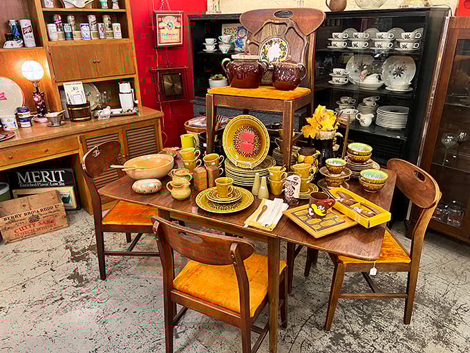 Mid-century dinnerware displayed as it should be – ready for a family gathering where conversation flows as freely as the coffee.