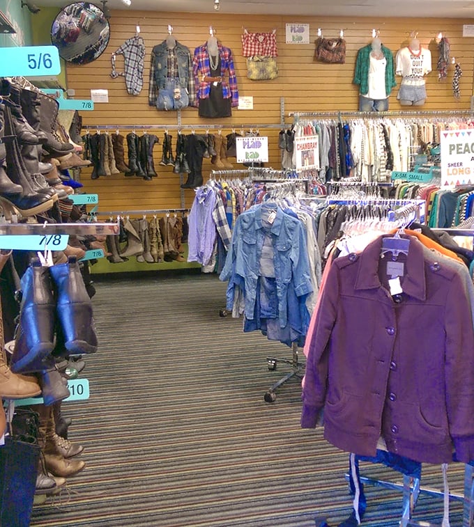 Color-coded clothing highways with clear size signage—the GPS system of secondhand shopping that prevents style seekers from getting lost.