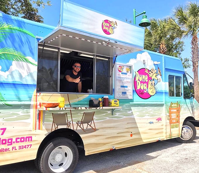 Dune Dog takes their beach cuisine on the road with this vibrant food truck. Same great flavors, just with wheels.