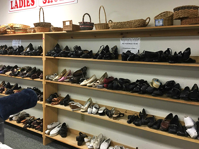 Shoe paradise! From practical flats to party-ready heels, these shelves hold footwear futures waiting to be discovered by savvy shoppers with eagle eyes.