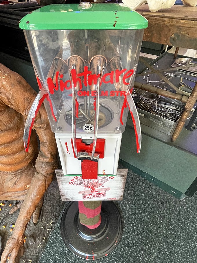 A vintage "Nightmare on Elm Street" candy machine—would you trust sweets from Freddy Krueger's personal dispenser?