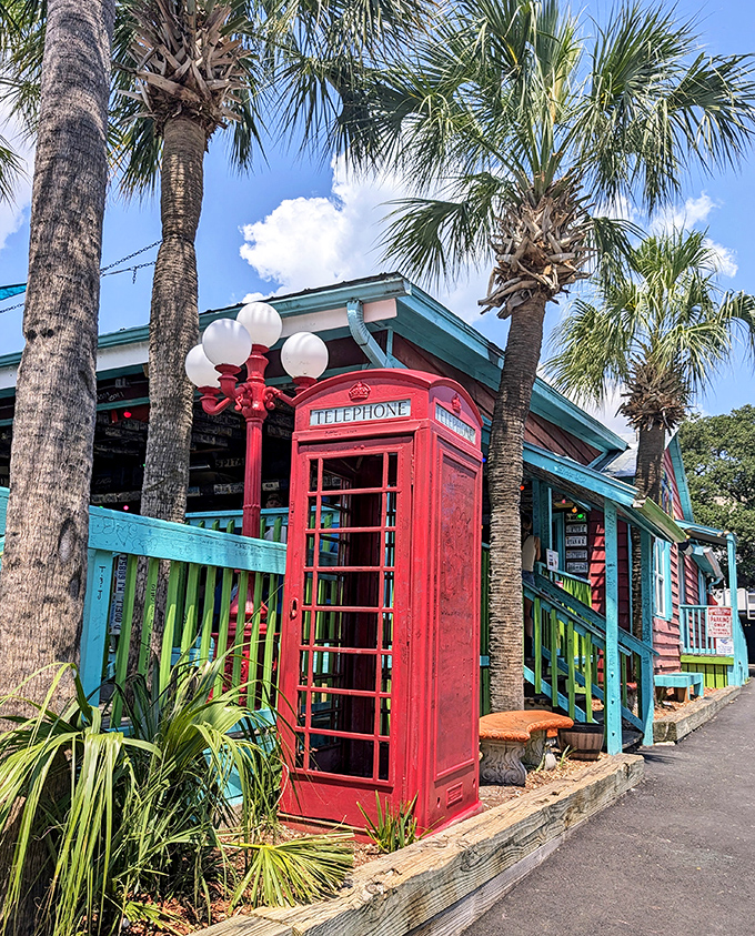 That red British phone booth isn't just decoration—it's a portal to a world where calories don't count and palm trees sway.