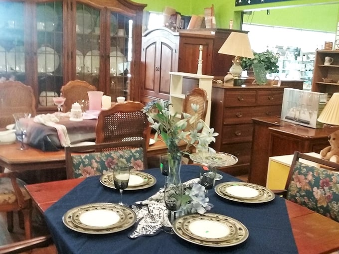 Dining sets staged with care showcase possibilities for your home – grandma's china cabinet never looked this good.