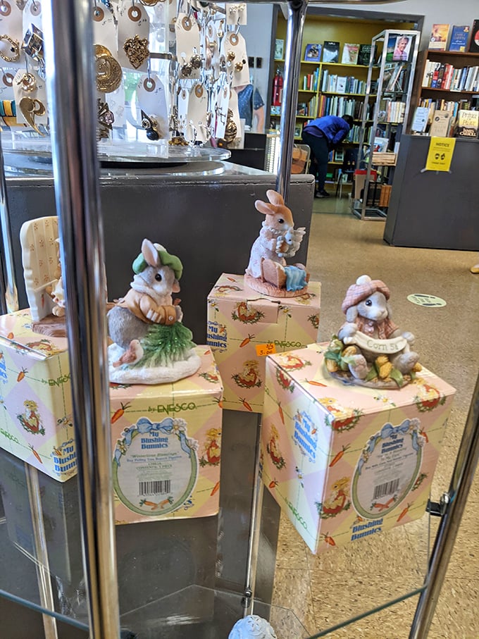 Blushing bunnies in their original boxes—collectibles that once graced someone's curio cabinet now await their next admirer.