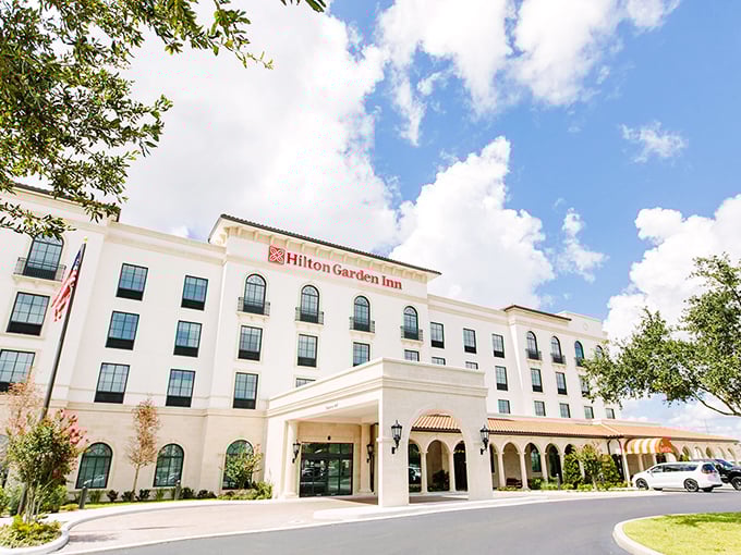 The Hilton Garden Inn blends Mediterranean architectural influences with modern amenities—proof that Florida hotels don't need mouse ears to be magical.