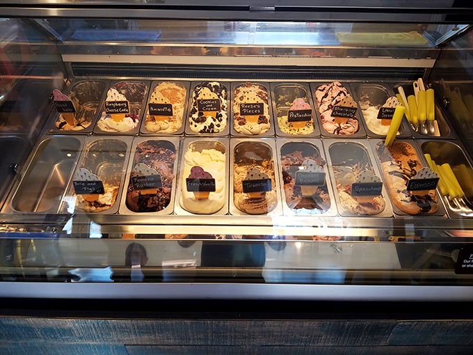 The gelato case—where diet resolutions go to die and "I'll just have a taste" becomes "I'll take two scoops, please."