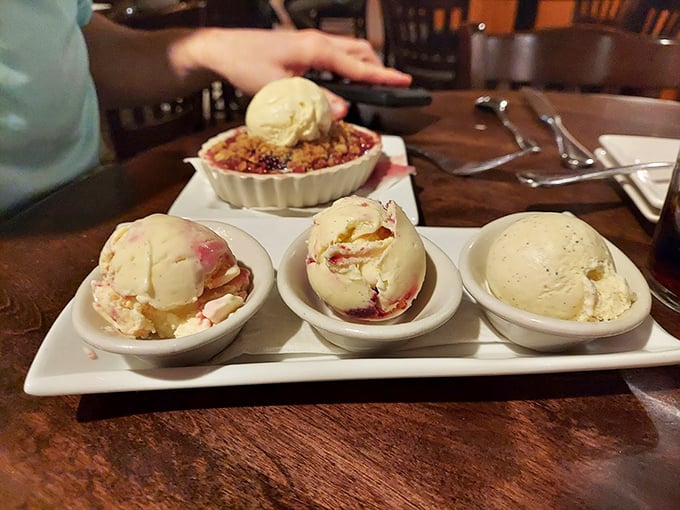 Ice cream flight for the indecisive dessert lover—because sometimes the hardest choice of the night should come with multiple spoons.
