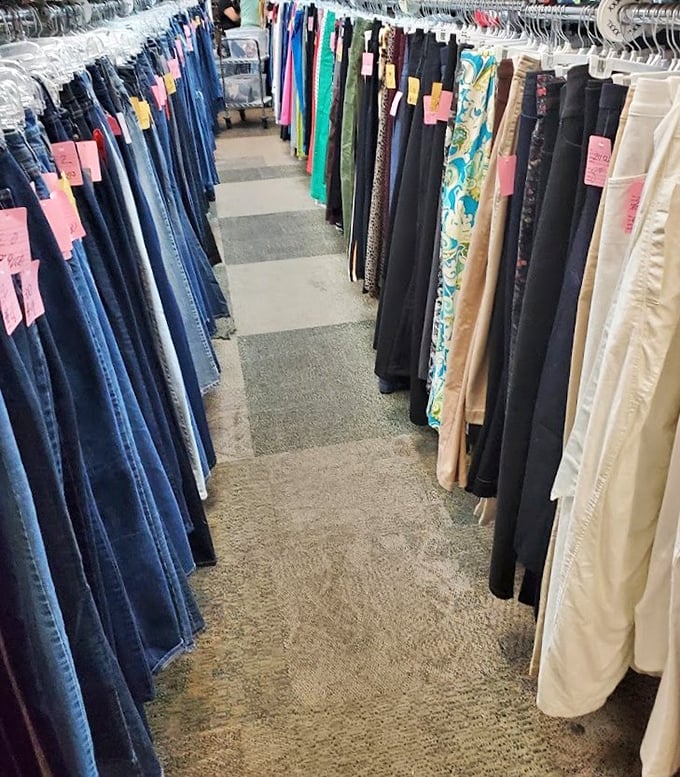 Denim alley—where jeans go for their second act. The perfect pair is hiding here, already broken in for your comfort.