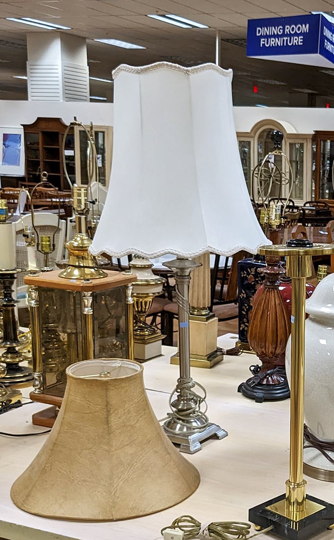 The lamp section shines with personality. That elegant white shade could illuminate your reading nook or signal Batman – versatility is the name of the game. 