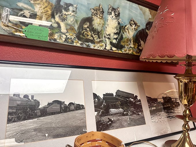 History hangs on these walls—vintage photographs and artwork that capture moments from Delaware's past alongside decorative treasures.