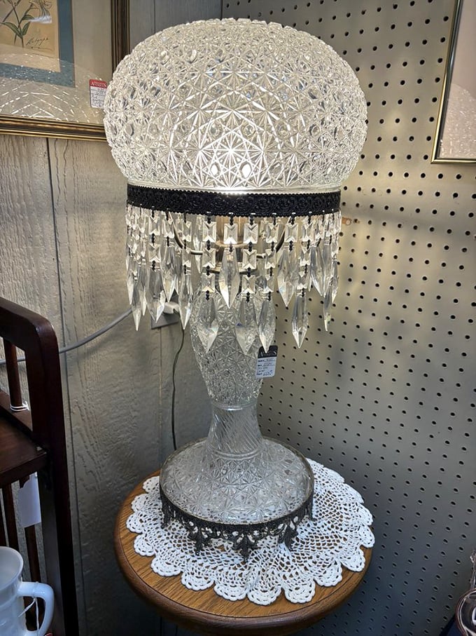 Not your average bedside lamp! This crystal masterpiece would make Liberace say, "Now that's what I call illumination!"