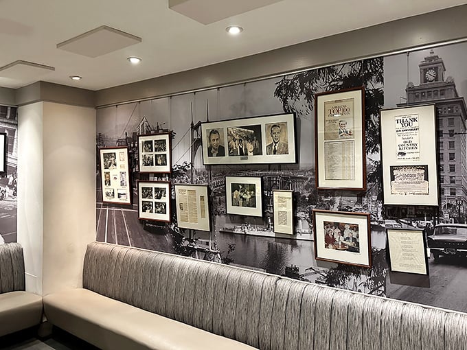 The lounge area's wall of memories tells stories older than some Portland neighborhoods. History you can see while you eat.