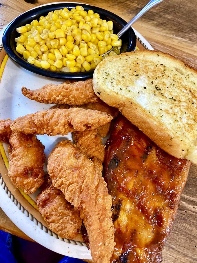 A lunch platter that answers the eternal question: "Why choose one meat when you can have three?" Plus those beans—oh, those beans!