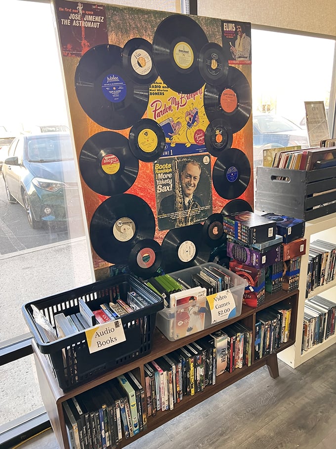 Vinyl records arranged in a starburst pattern—analog Instagram before Instagram existed. Music with both visual and auditory appeal!