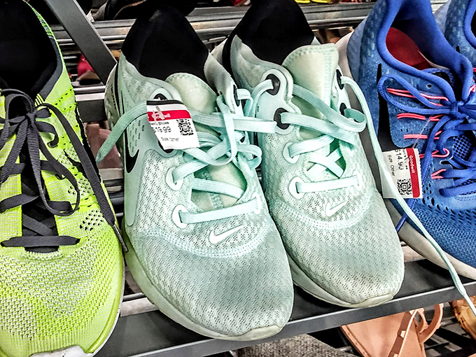 Athletic shoes with barely a mile on them—the physical manifestation of abandoned New Year's resolutions now available at guilt-free prices.