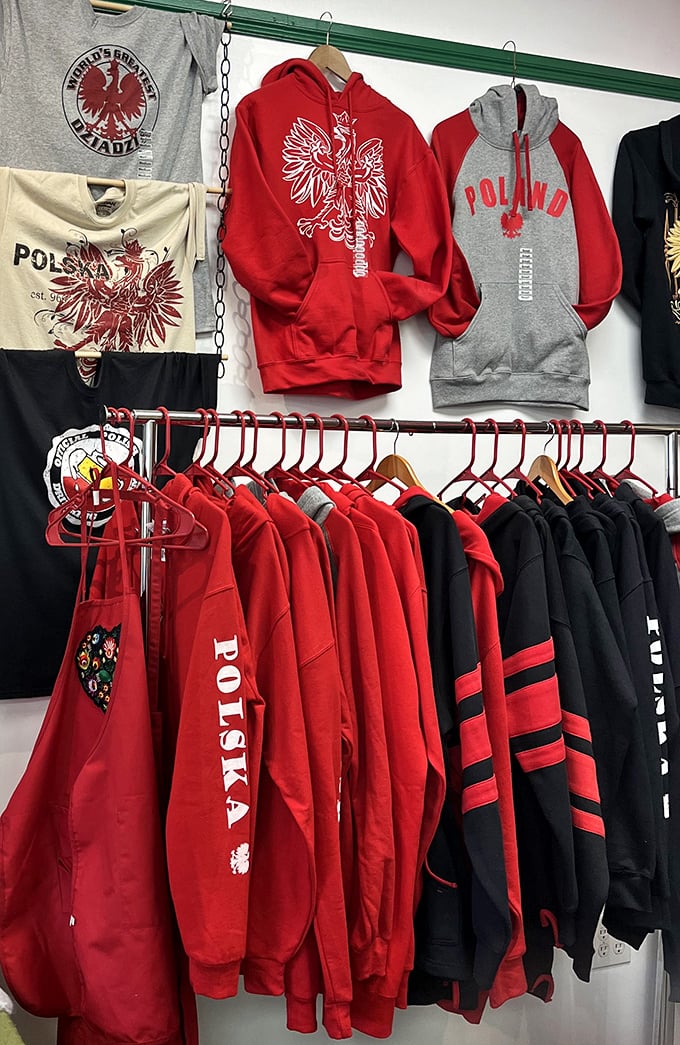 Polish pride on display! These vibrant hoodies and shirts let you wear your pierogi passion on your sleeve—literally.