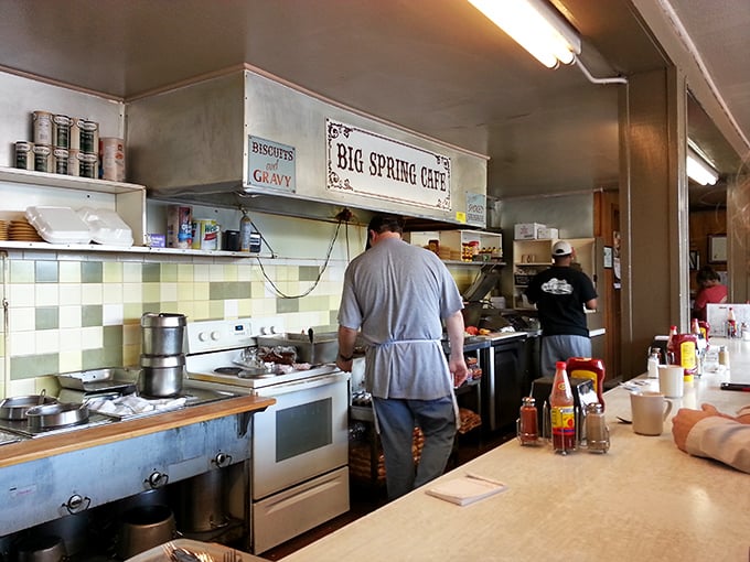 The open kitchen isn't theater; it's transparency. These cooks aren't performing—they're crafting the same reliable deliciousness they've made for decades.