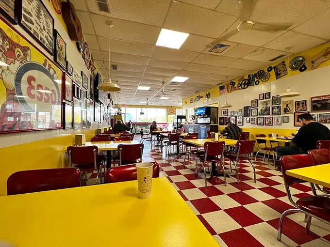 The walls tell stories of musical legends while the yellow tables invite you to create your own Jody's memories.