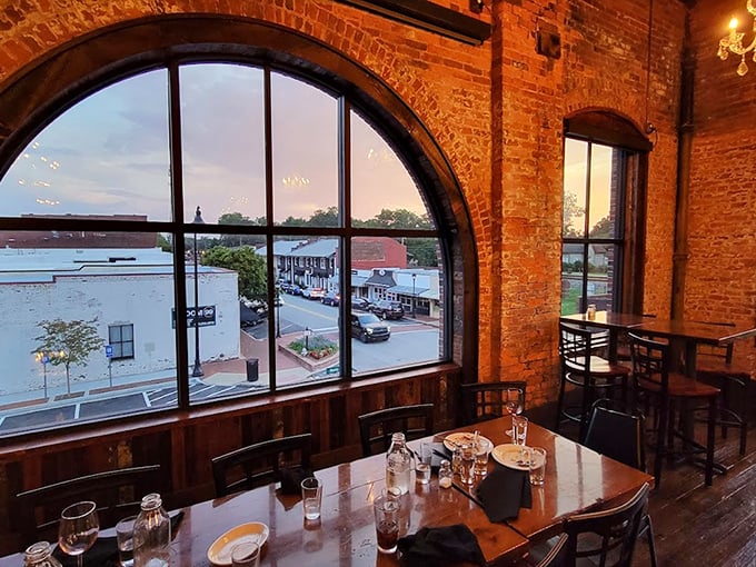 Those arched windows frame downtown Buford like a painting, turning an ordinary dinner into dinner with a view that connects you to the heart of the city.