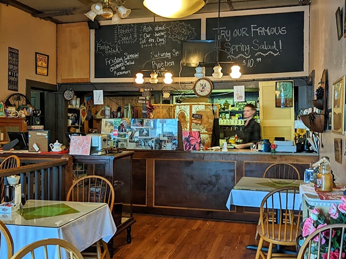 The heart of Dutch Maid's operation—where friendly staff, chalkboard specials, and decades of tradition come together behind a well-worn wooden counter. 