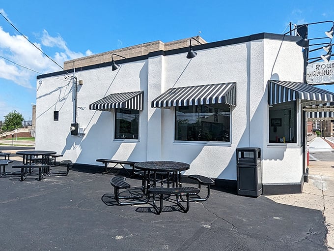 The outdoor seating area offers fresh air with your fresh burgers—a perfect spot for people-watching while you contemplate ordering seconds.