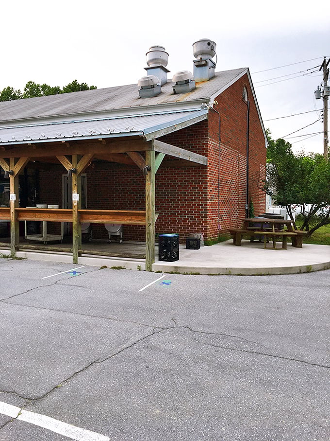 The side view reveals Casey's practical charm—picnic tables outside for those perfect Maryland spring days when eating crabs outdoors feels like a constitutional right.
