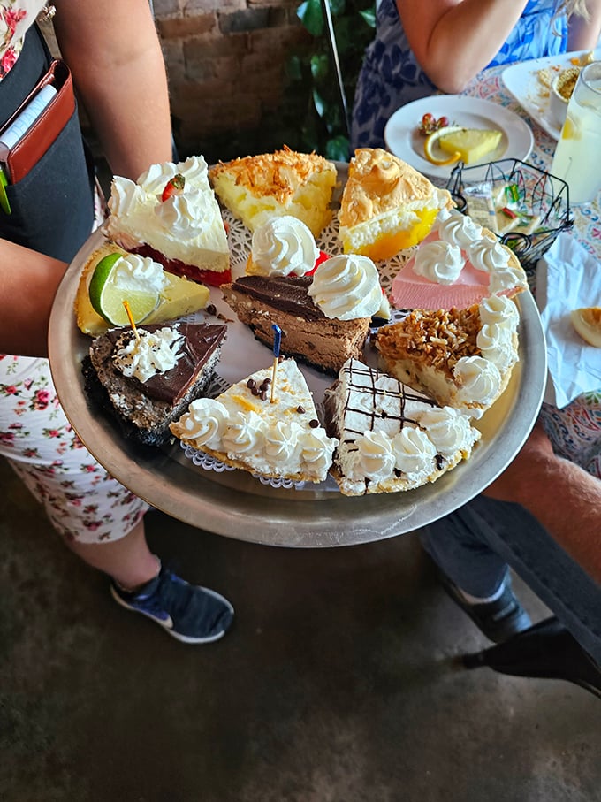 A dessert platter that's basically a United Nations of pie – bringing world peace one slice at a time.