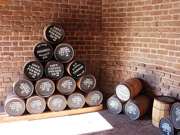 Government-issue gunpowder barrels stacked with military precision. Each one could turn the tide of battle—or at least make a spectacular boom.