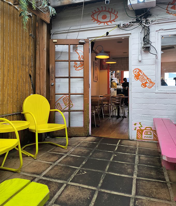 The entrance patio area feels like stepping into a friend's backyard—if that friend happened to make the best burgers in town.