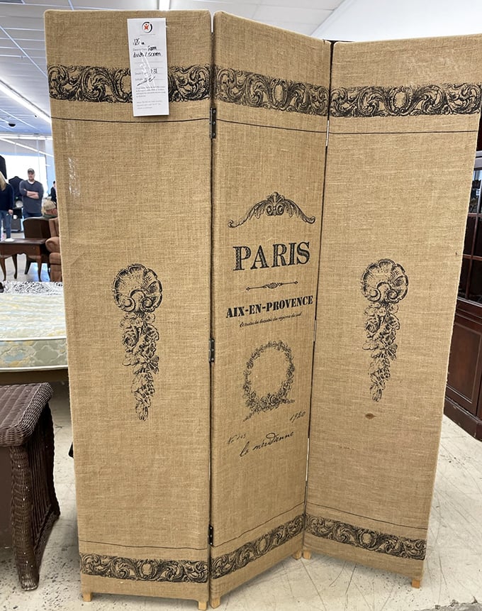 A "Paris" room divider that brings French flair without the airfare. Perfect for creating that "je ne sais quoi" in any South Carolina home.