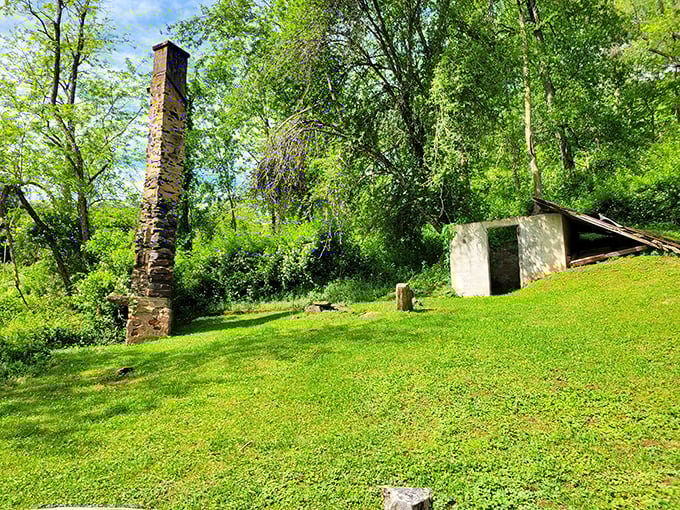 History stands tall in stone – this chimney whispers stories of settlers who chose this paradise long before GPS could find it.