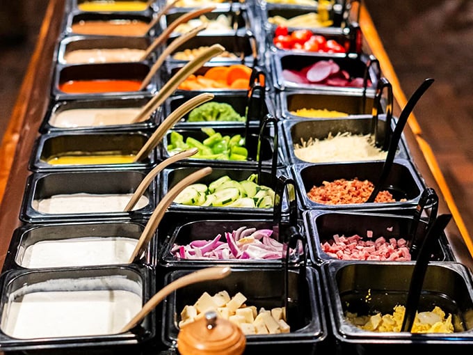 A salad bar that puts others to shame—each ingredient standing at attention, ready to join the freshest supporting cast your steak could ask for.